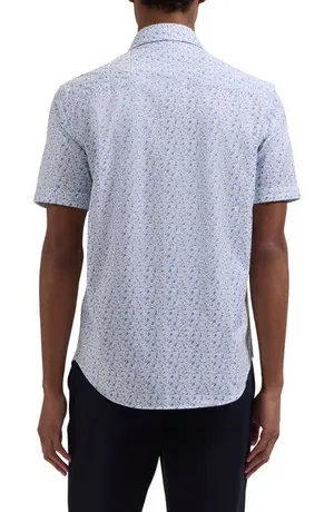 Bugatchi Miles Ooohcotton® Guitar Print Short Sleeve Button-up Shirt - Peacock