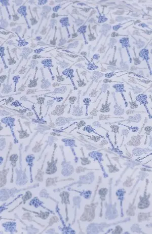 Bugatchi Miles Ooohcotton® Guitar Print Short Sleeve Button-up Shirt - Peacock