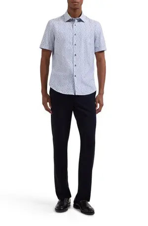 Bugatchi Miles Ooohcotton® Guitar Print Short Sleeve Button-up Shirt - Peacock