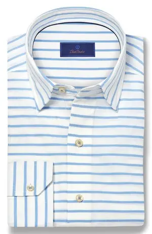 David Donahue Barre Stripe Slub Cotton Button-up Shirt