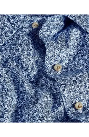 David Donahue Botanical Print Short Sleeve Cotton Button-up Shirt