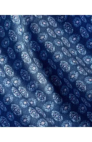 David Donahue Neat Print Short Sleeve Cotton Button-up Shirt - Navy