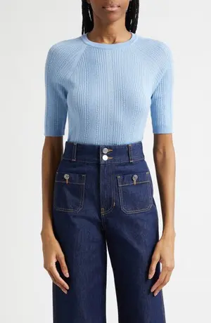 Veronica Beard Brielle Raglan Rib Knit Top