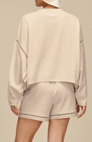 UGG Hayvie Ladder Stitch Drop Shoulder Stretch Cotton Blend Pajama Top - Cream