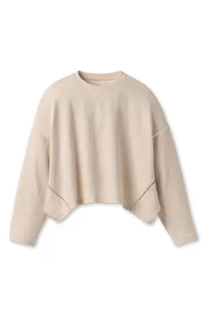 UGG Hayvie Ladder Stitch Drop Shoulder Stretch Cotton Blend Pajama Top - Cream