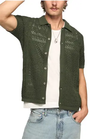 Lucky Brand Lucky Brand Open Stitch Button-Up Shirt Cilantro