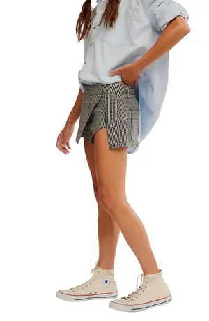 Free People Georgie Micro Gingham Wrap Skort - Black Combo