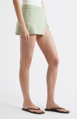 Free People Georgie Micro Gingham Wrap Skort - Green Combo