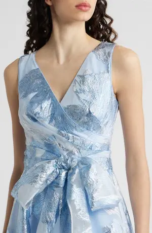 Eliza J Metallic Jacquard Wrap Bodice Cocktail Dress