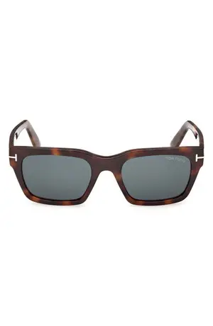 TOM FORD Square Sunglasses - Shiny Havana/teal Lens