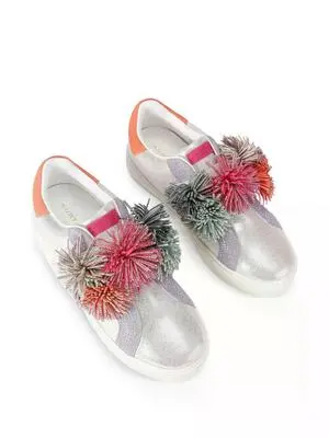 Kurt Geiger Laney Pom Pom Leather Sneakers - Silver