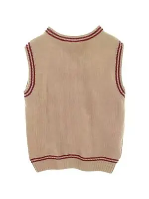 Prada Intarsia Logo Ribbed Wool Vest - Neutrals