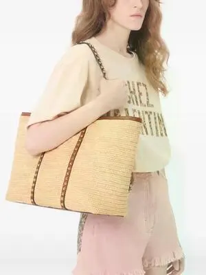 Valentino Garavani Rockstud Raffia Tote Bag