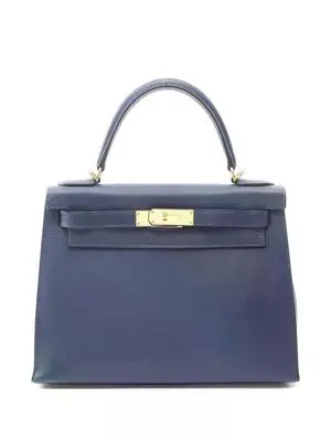 Hermès 2021 Kelly 28 Grained Leather Tote Bag - Blue