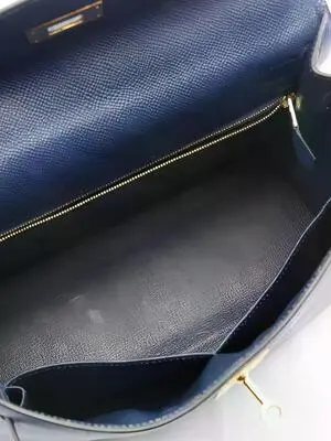 Hermès 2021 Kelly 28 Grained Leather Tote Bag - Blue