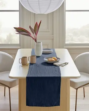 Quince European Linen Table Runner Navy