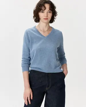 Quince Mongolian Cashmere V-neck Sweater - Faded Denim