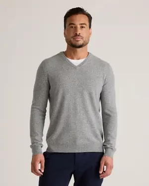 Quince Mongolian Cashmere V-neck Sweater - Heather Grey