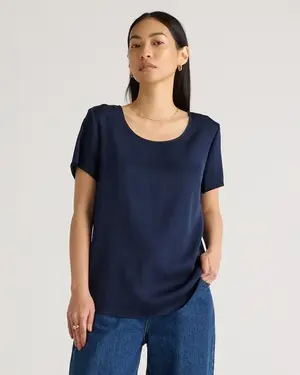 Quince Washable Silk Stretch T-shirt - Navy