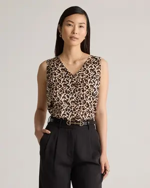 Quince 100% Washable Silk Stretch Tank Top Leopard