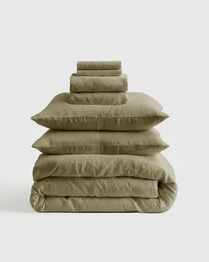 Quince Linen Duvet Deluxe Bundle Aloe
