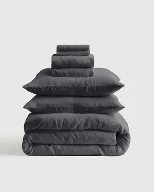 Quince European Linen Deluxe Bedding Bundle Charcoal