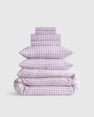 Quince Linen Duvet Deluxe Bundle Lavender Gingham