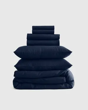 Quince Linen Duvet Deluxe Bundle - Navy