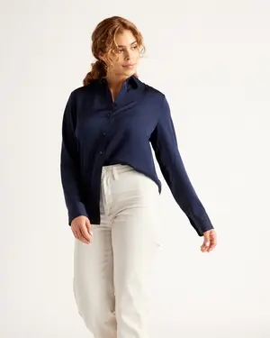 Quince Washable Silk Stretch Blouse - Navy