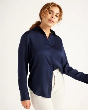 Quince Washable Silk Stretch Blouse - Navy