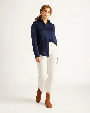 Quince Washable Silk Stretch Blouse - Navy
