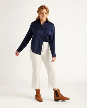 Quince Washable Silk Stretch Blouse - Navy