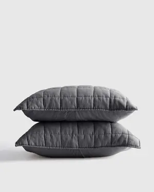 Quince European Linen Quilted Sham Set - Charcoal