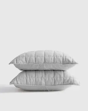 Quince European Linen Quilted Sham Set - Light Grey
