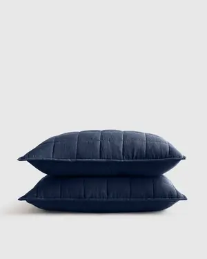 Quince European Linen Quilted Sham Set Navy
