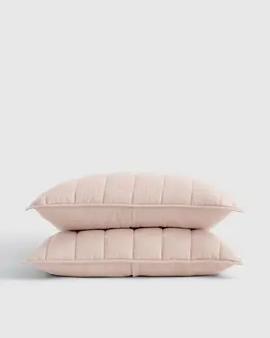 Quince European Linen Box Quilted Sham Set Soft Blush