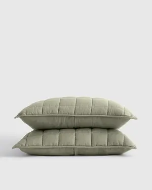 Quince European Linen Quilted Sham Set Willowleaf