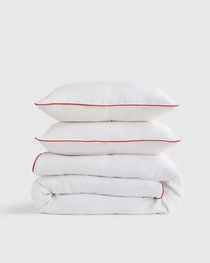 Quince European Linen Duvet Cover White/cherry