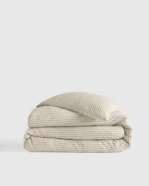 Quince European Linen Duvet Cover - Willowleaf/white Stripe