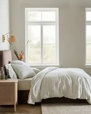 Quince European Linen Duvet Cover - Willowleaf/white Stripe