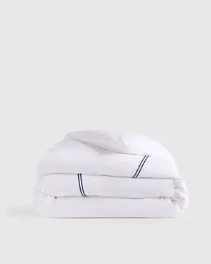 Quince European Linen Piped Deluxe Bedding Bundle - White/navy