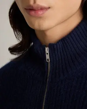 Quince Mongolian Cashmere Fisherman Full Zip Sweater - True Navy