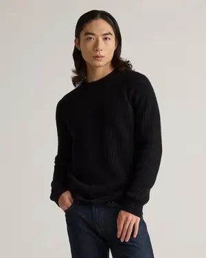 Quince Mongolian Cashmere Fisherman Crewneck Sweater - Black