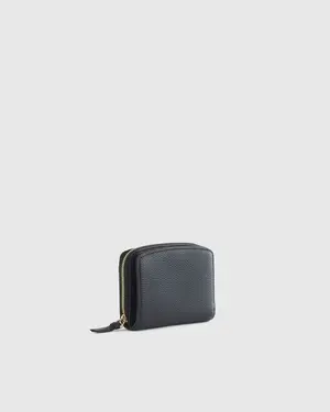 Quince Italian Pebbled Leather Compact Wallet - Black