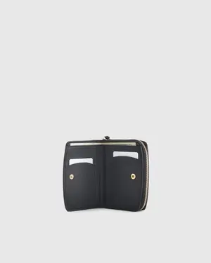 Quince Italian Pebbled Leather Compact Wallet - Black