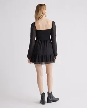Quince Chiffon Smocked Mini Dress - Black