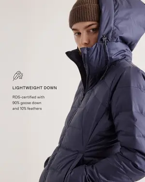 Quince Lightweight Packable Down Puffer Hooded Jacket - Navy