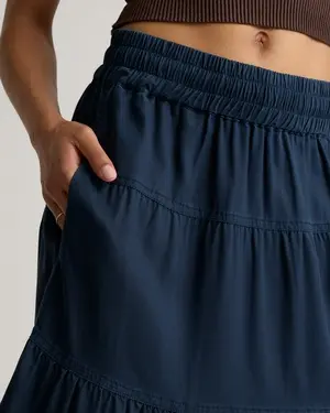 Quince Vintage Wash Tencel Tiered Maxi Skirt - Midnight Blue