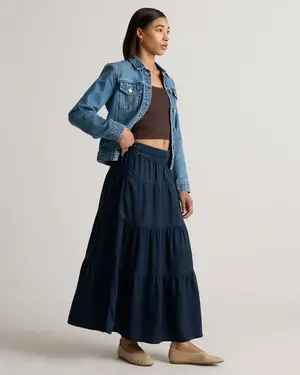 Quince Vintage Wash Tencel Tiered Maxi Skirt - Midnight Blue