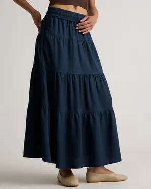 Quince Vintage Wash Tencel Tiered Maxi Skirt - Midnight Blue